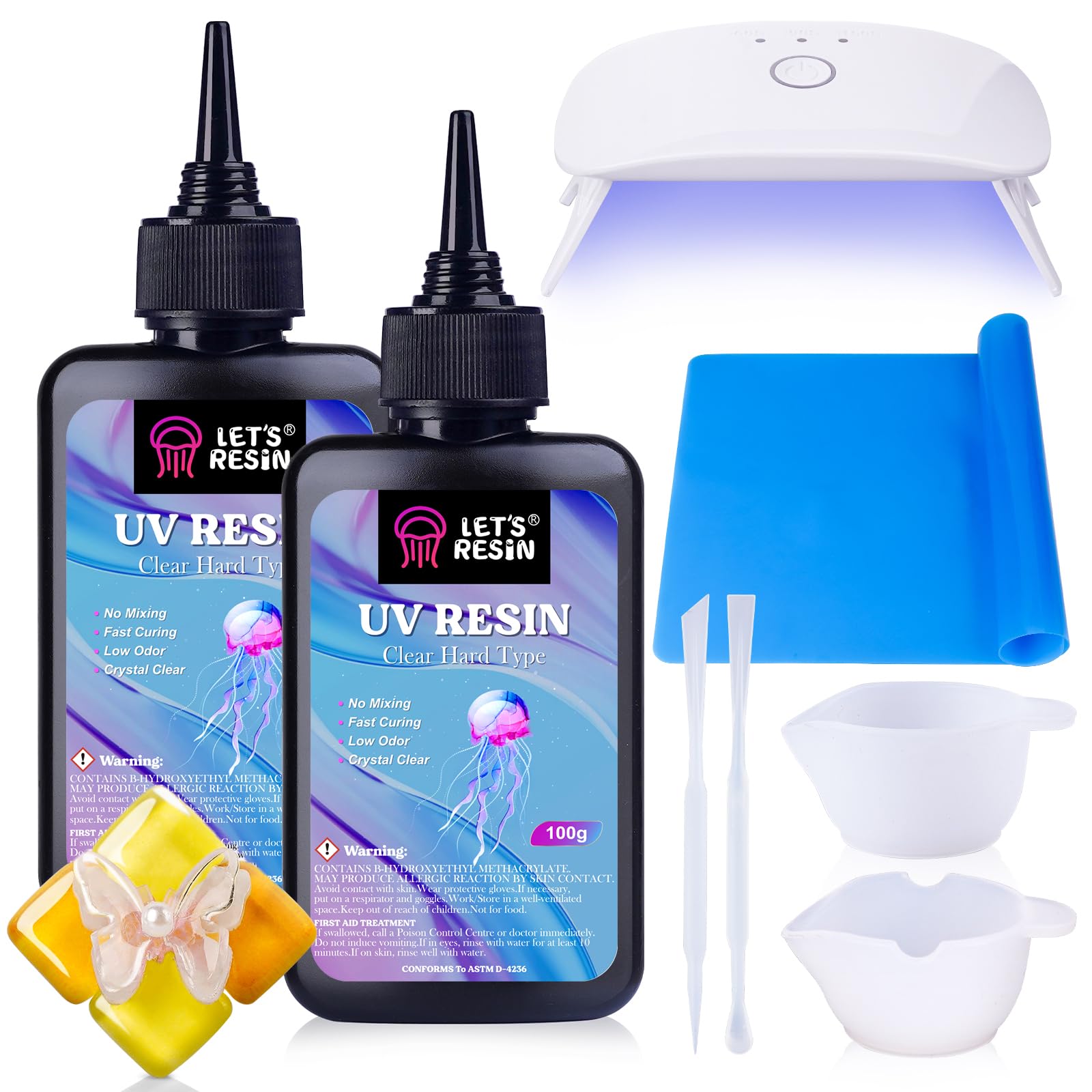 LET'S RESIN UV Resin with Light,Upgraded 200g Crystal Clear&Low Odor UV Resin Kit,36W UV Light,Silicone Mat,Ultraviolet Epoxy Resin Hard,UV Resin Starter Kit for Jewelry,Craft Decor