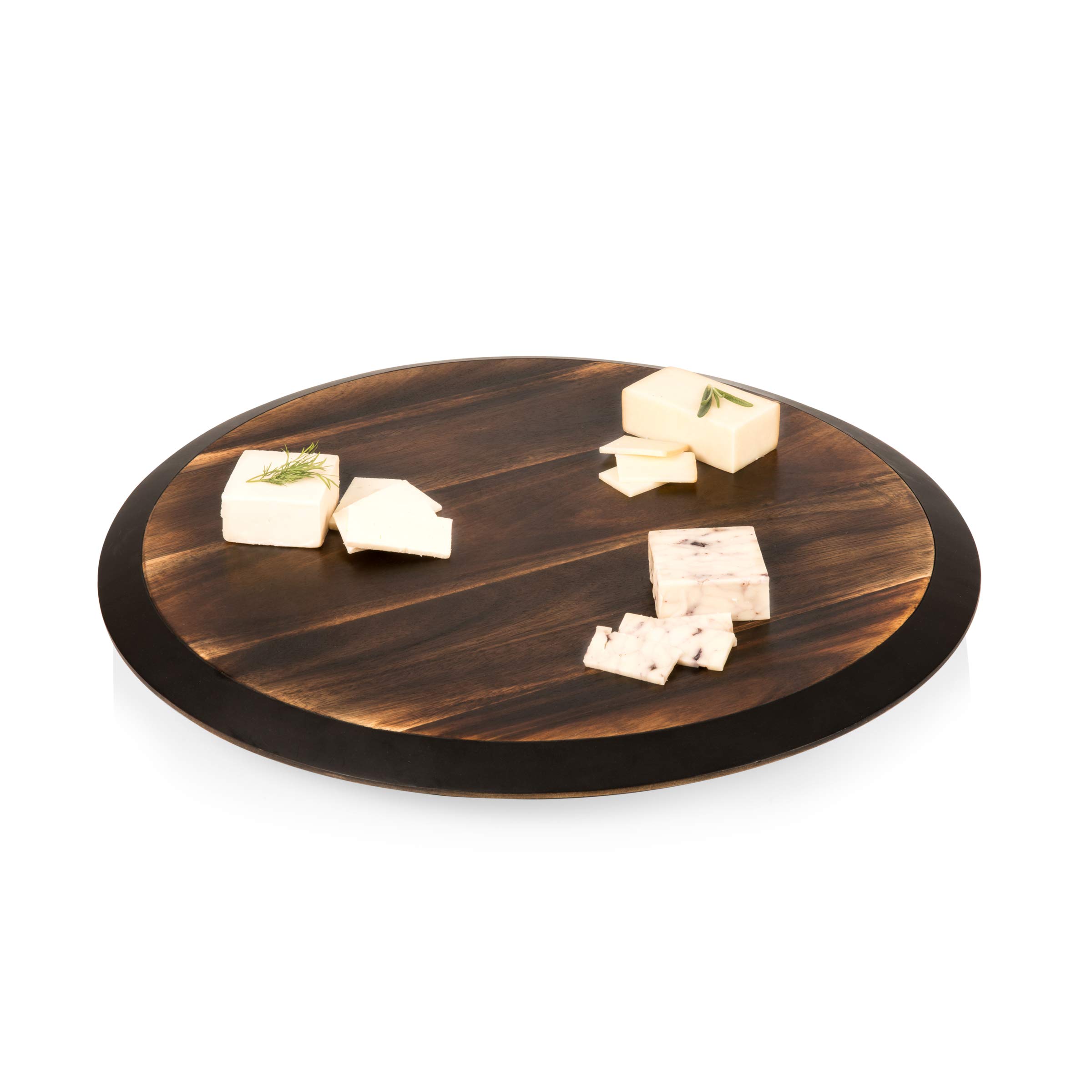 TOSCANA - a Picnic Time Brand Lazy Susan Tray Wooden Turntable Round Charcuterie Board, Cheese Serving Platter, (Fire Acacia Wood)