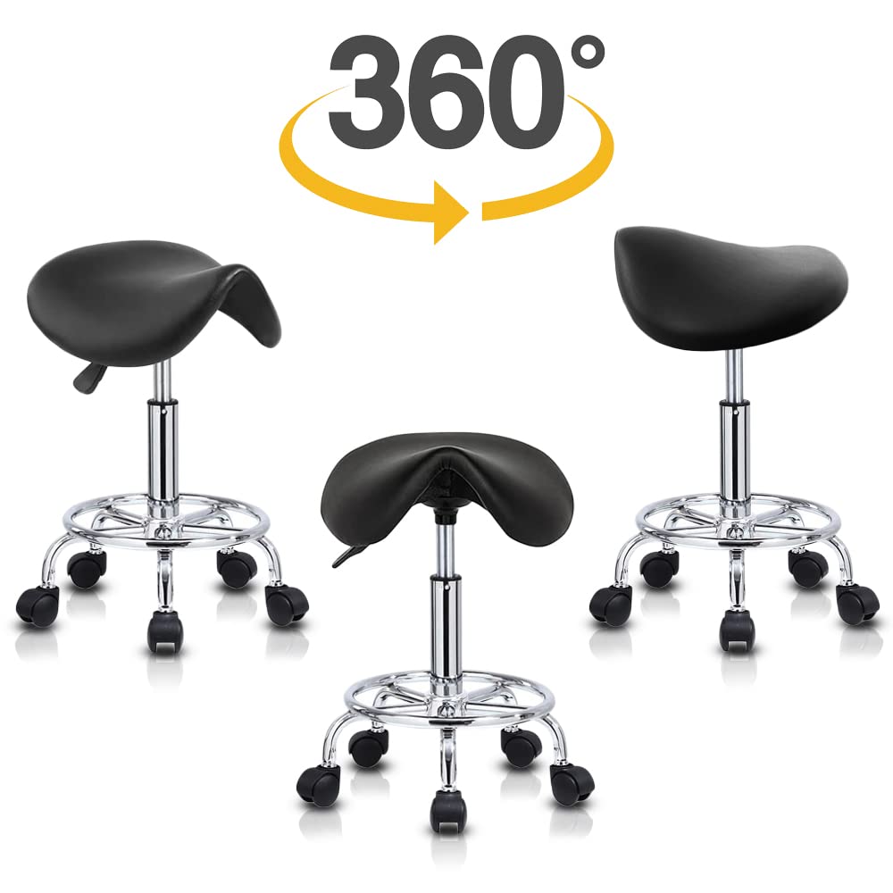 LA FEIER Saddle Stool Rolling Chair for Lab Clinic Dentist Medical Massage Salon Facial Spa Tattoo Kitchen Drafting, Adjustable Hydraulic Stool with Wheels(Coffee Brown)