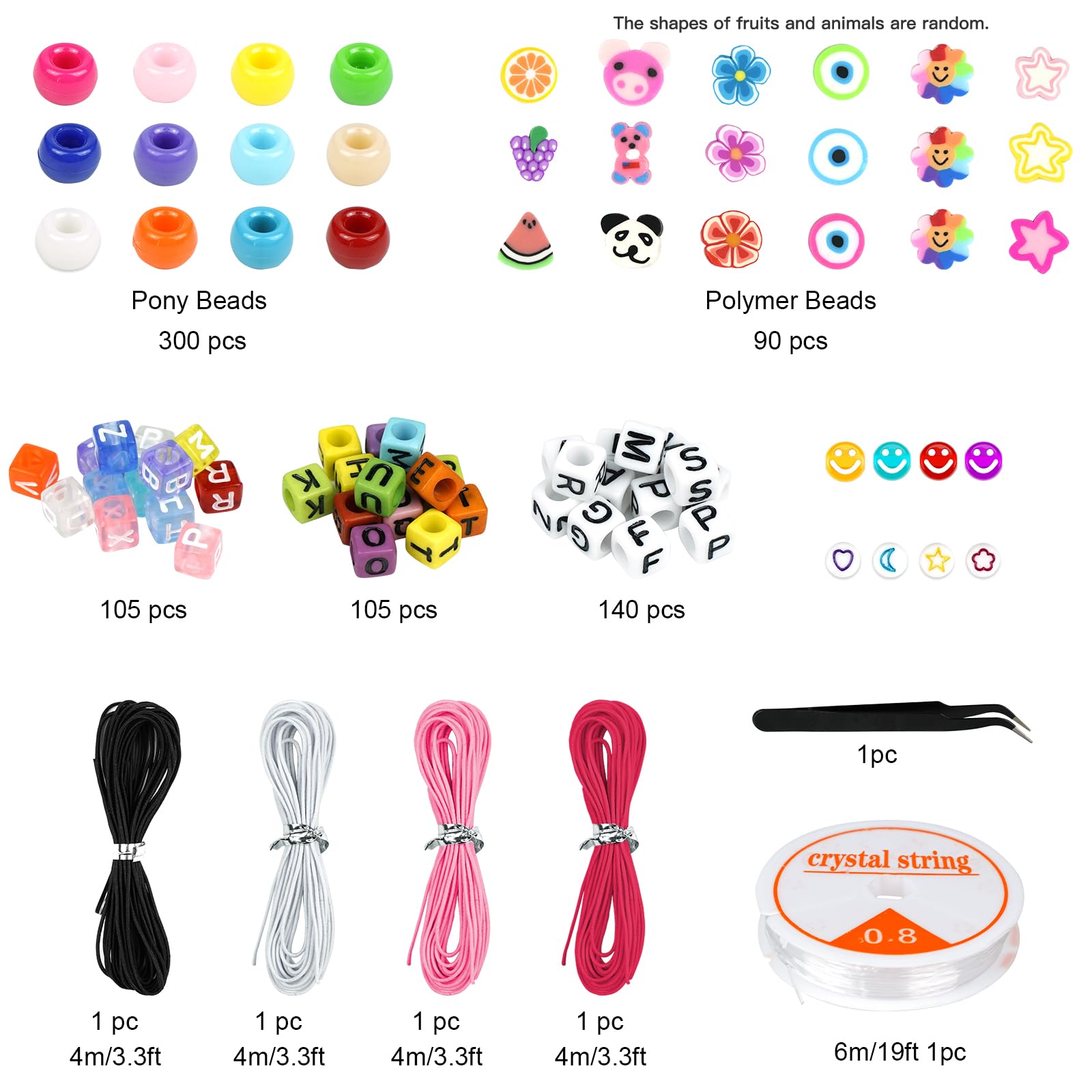 Dowsabel Bracelet Making Kit, Beads for Bracelets Making Pony Beads Polymer Clay Beads Smile Face Beads Letter Beads for Jewelry Making, DIY Arts and Crafts Gifts for Girls Age 6 7 8 9 10-12