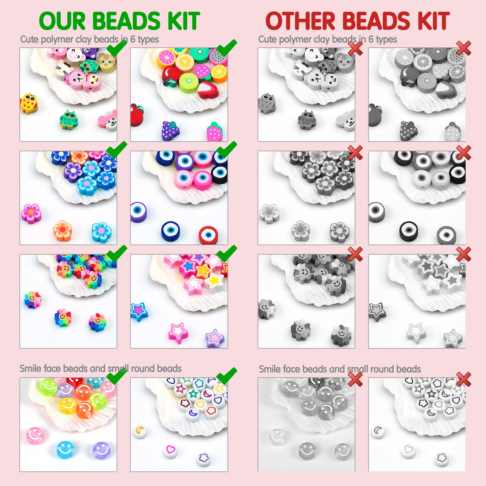 Dowsabel Bracelet Making Kit, Beads for Bracelets Making Pony Beads Polymer Clay Beads Smile Face Beads Letter Beads for Jewelry Making, DIY Arts and Crafts Gifts for Girls Age 6 7 8 9 10-12