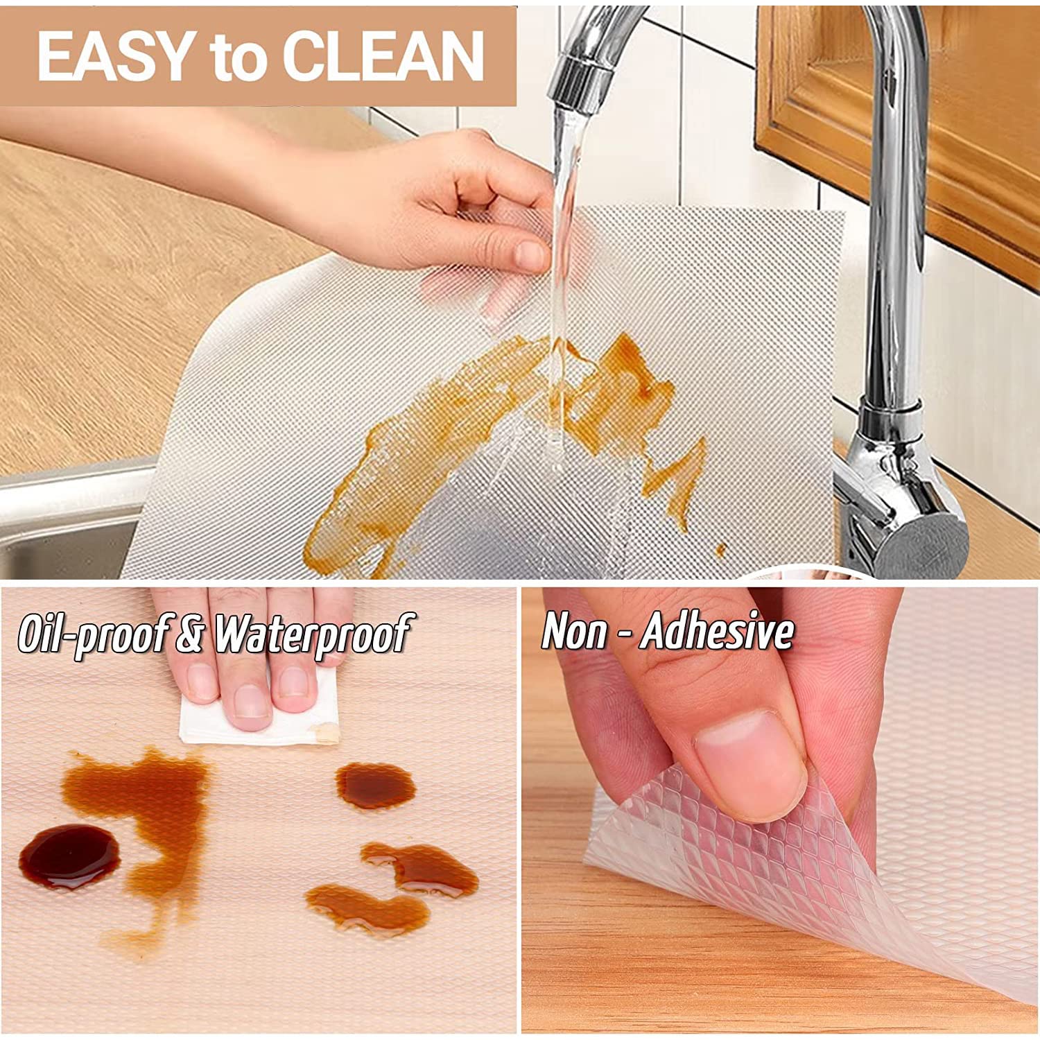 Shelf Liner Kitchen Cabinet Liners,Non-Adhesive Shelf Liner, 17.7 in x16.4 ft EVA, Washable Oil-Proof Non-Slip Cabinet Liner, Refrigerator Liner,Drawer Liner for Kitchen,Storage, Cupboard Liner