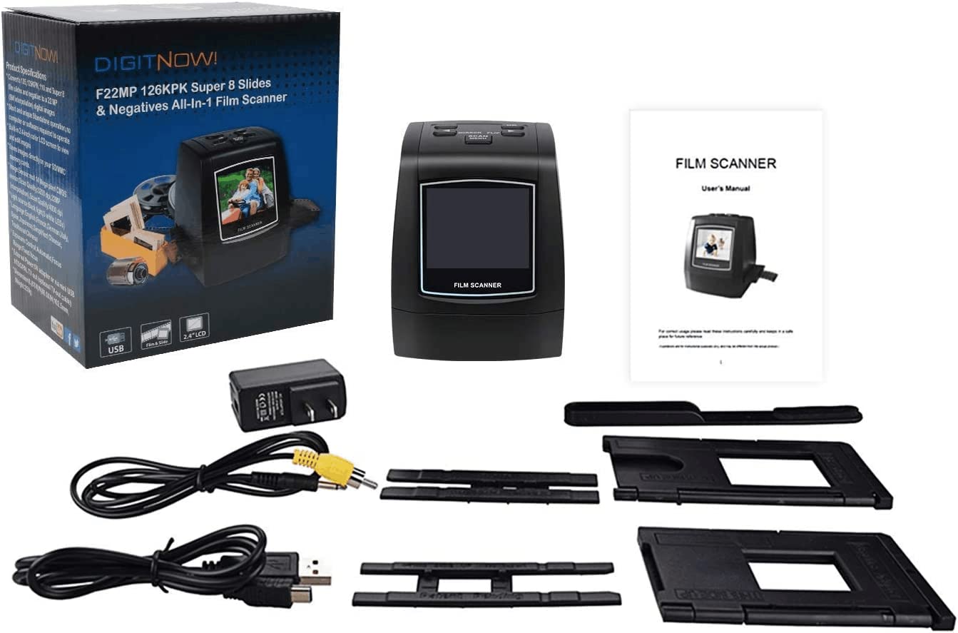 KEDOK Film & Slide Scanner with 22MP Converts 35mm/126/135/110/Super 8 Films, Slides & Negatives into Digital Images, 2.4" LCD Screen, Built-in 128MB Memory– Easy Load Film Adapters