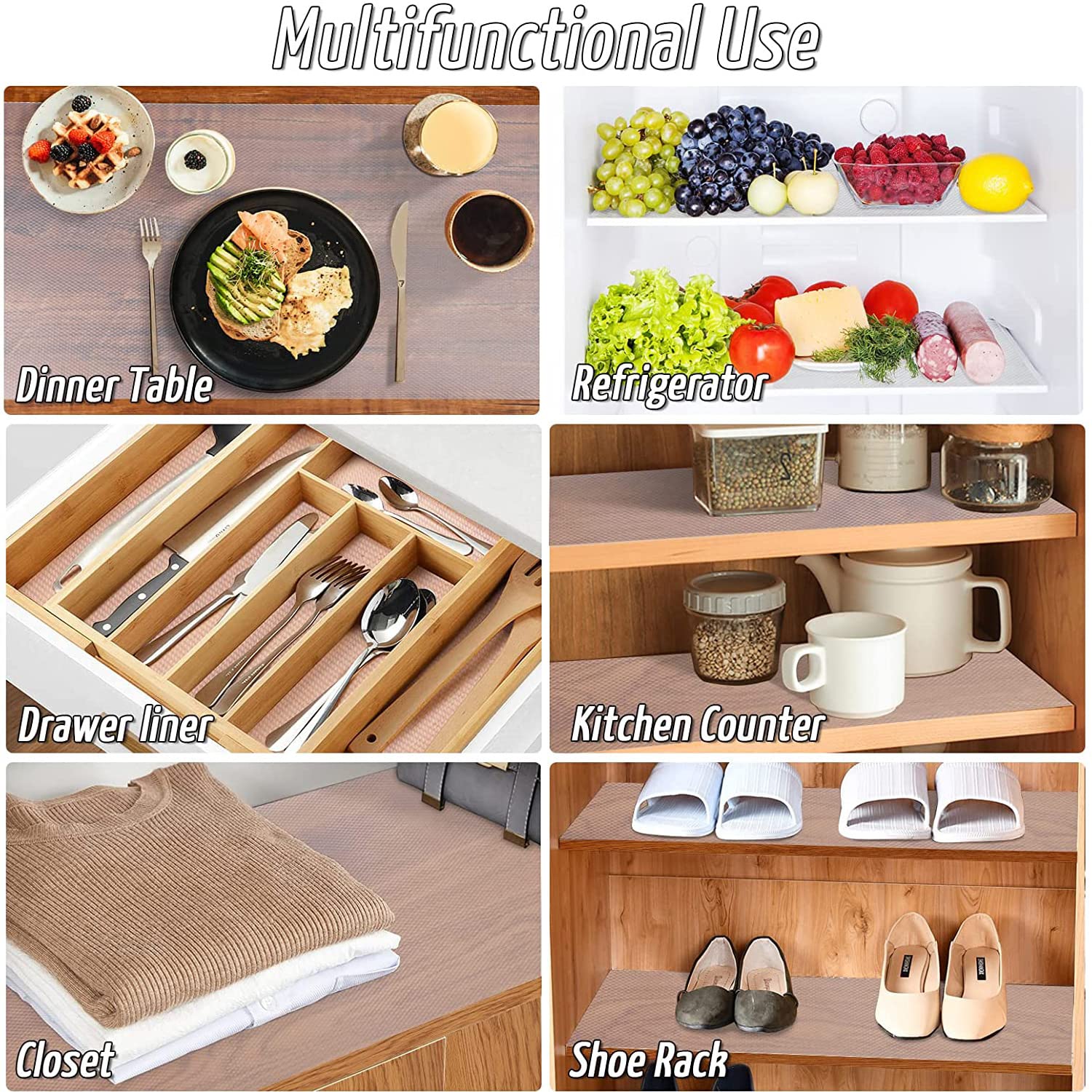 Shelf Liner Kitchen Cabinet Liners,Non-Adhesive Shelf Liner, 17.7 in x16.4 ft EVA, Washable Oil-Proof Non-Slip Cabinet Liner, Refrigerator Liner,Drawer Liner for Kitchen,Storage, Cupboard Liner