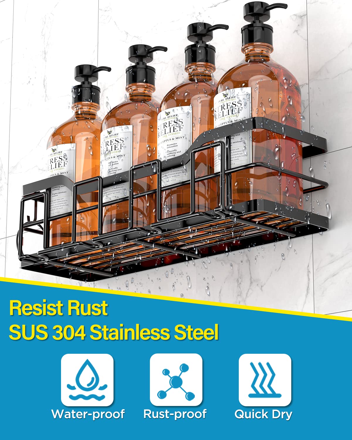 DILEASIR Shower Caddy - 5-Pack Shower Shelves, Adhesive Shower Organizer Hanging No Drilling, Large Capacity Rustproof Stainless Steel Bathroom Organizer, Shower Storage for Inside Shower