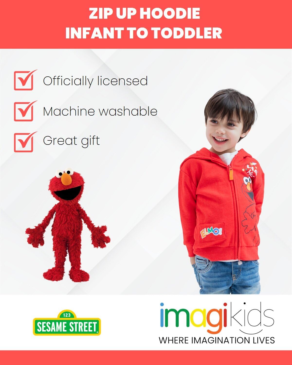 Sesame Street Elmo Infant Baby Boys Fleece Zip Up with Singing Sound Chip Hoodie Red 18 Months