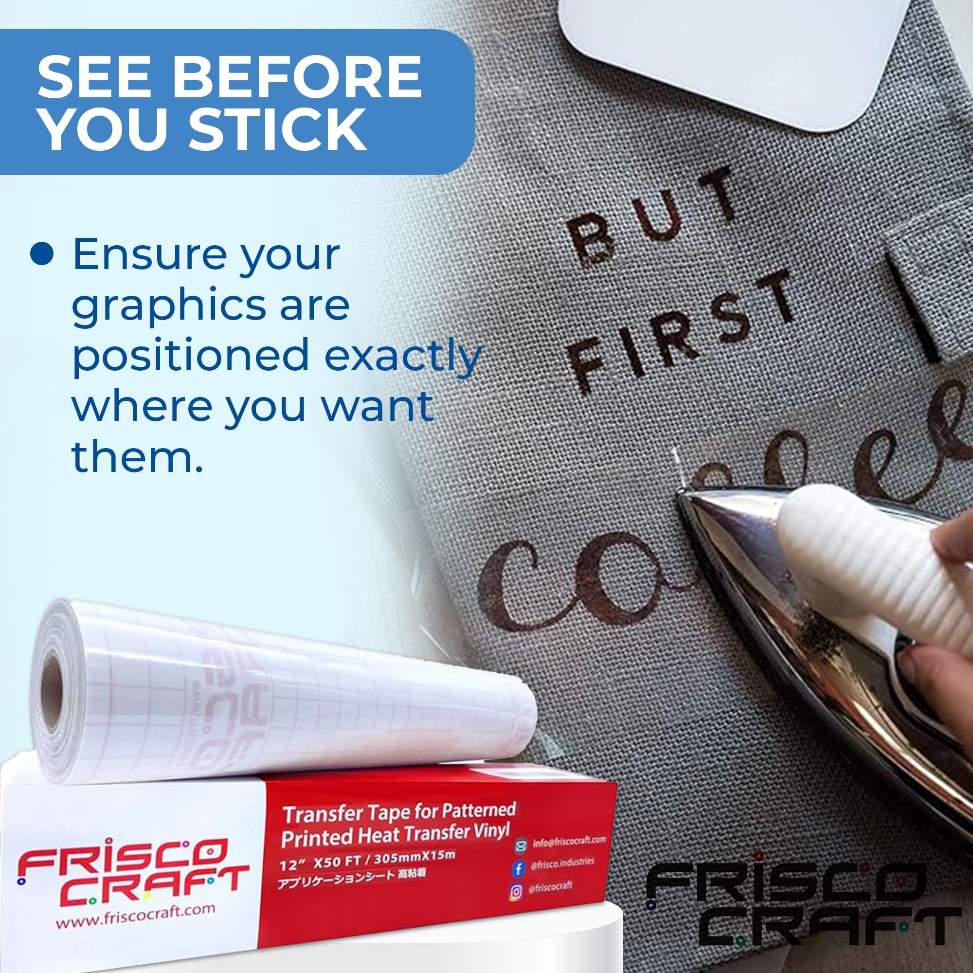 Frisco Craft Transfer Tape for Heat Transfer Vinyl - Iron on Transfer Paper - Heat Transfer Application Paper, Clear Transfer Tape for Printable HTV (12" x 50FT)