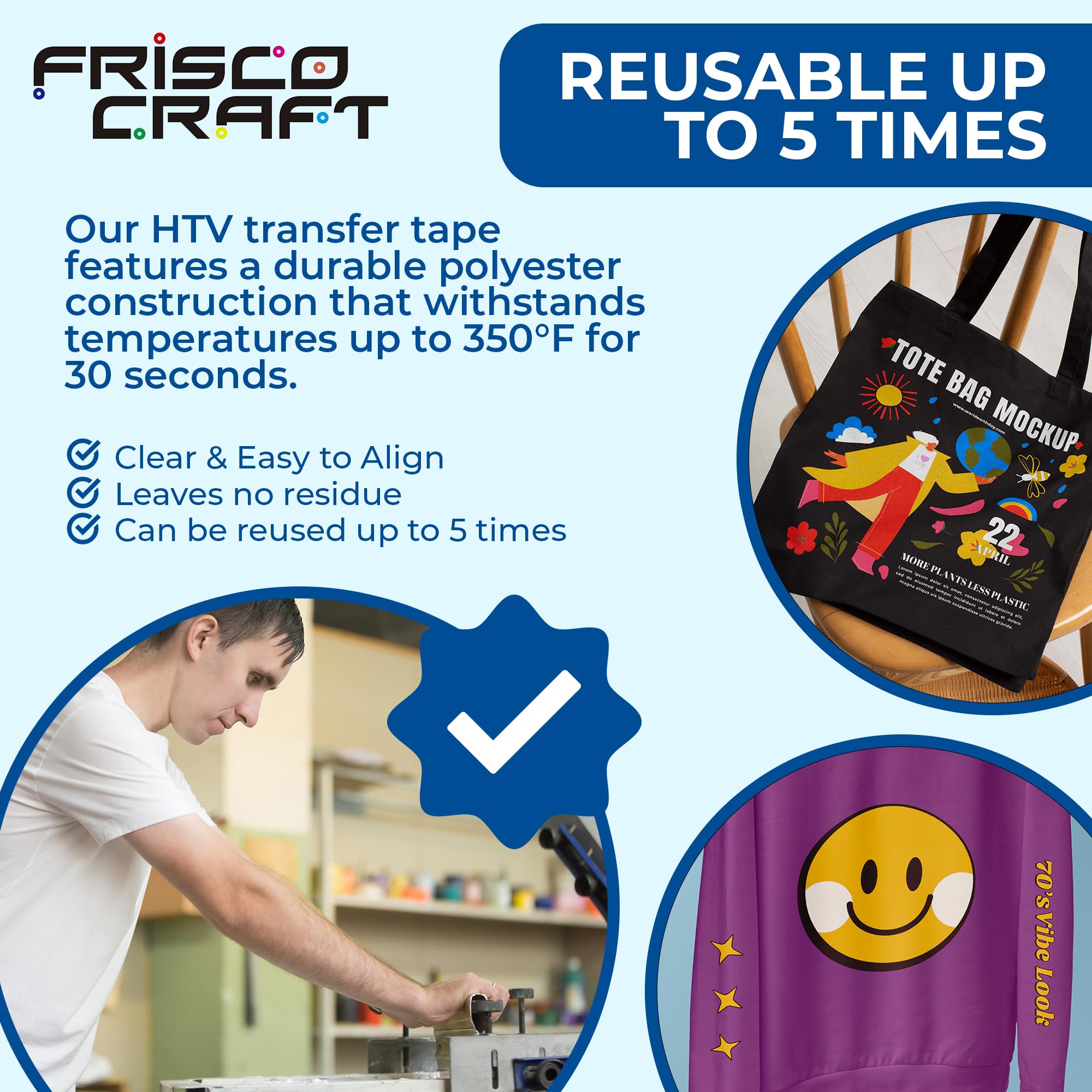 Frisco Craft Transfer Tape for Heat Transfer Vinyl - Iron on Transfer Paper - Heat Transfer Application Paper, Clear Transfer Tape for Printable HTV (12" x 50FT)