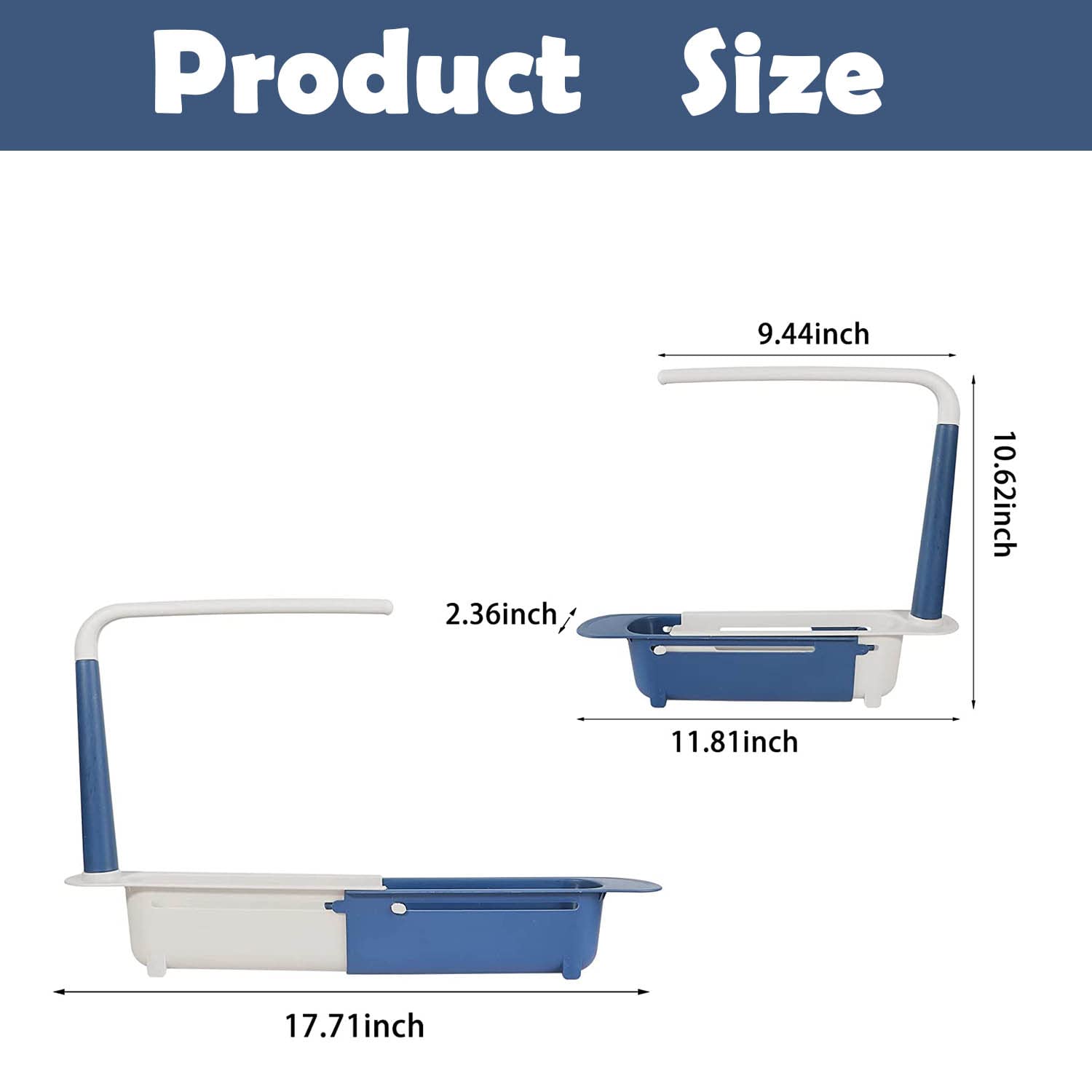 Tmnoa Telescopic Sink Storage Rack,Adjustable Length 2-in-1 Sink Storage Rack Holder Drain Rack for Kitchen Sponge and Soap Expandable Storage Drain Basket for Home Kitchen (Blue)