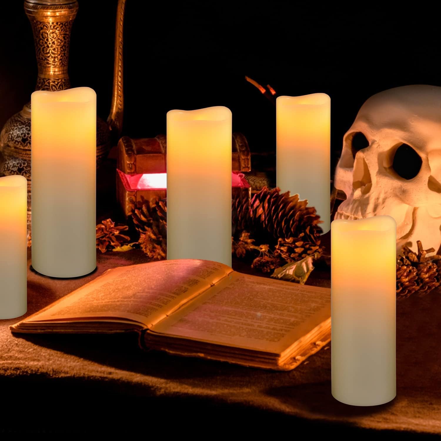 Flameless Flickering Battery Operated Candles 4" 5" 6" 7" 8" 9" Set of 9 Ivory Real Wax Pillar LED Candles with 10-Key Remote and Cycling 24 Hours Timer (Ivory 9 Pack)
