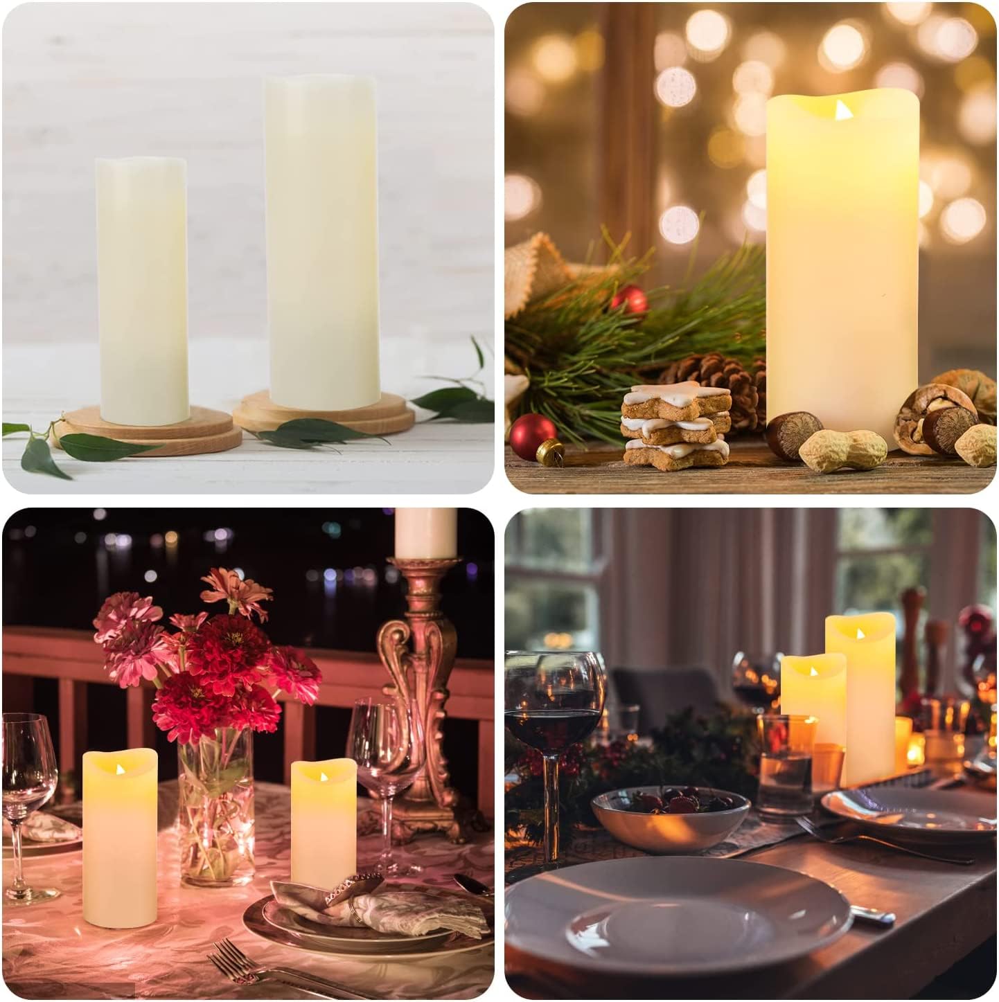 Flameless Flickering Battery Operated Candles 4" 5" 6" 7" 8" 9" Set of 9 Ivory Real Wax Pillar LED Candles with 10-Key Remote and Cycling 24 Hours Timer (Ivory 9 Pack)