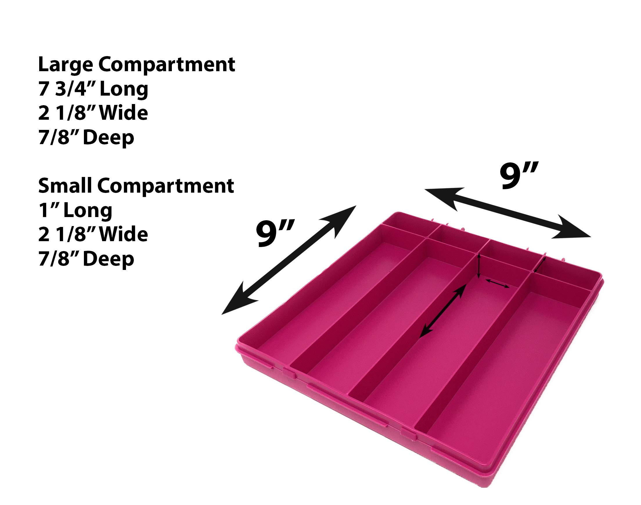 9" Square Fuchsia Plastic Hobbies & Crafts Organizer Storage Case with 8 Dividers for Odds and Ends