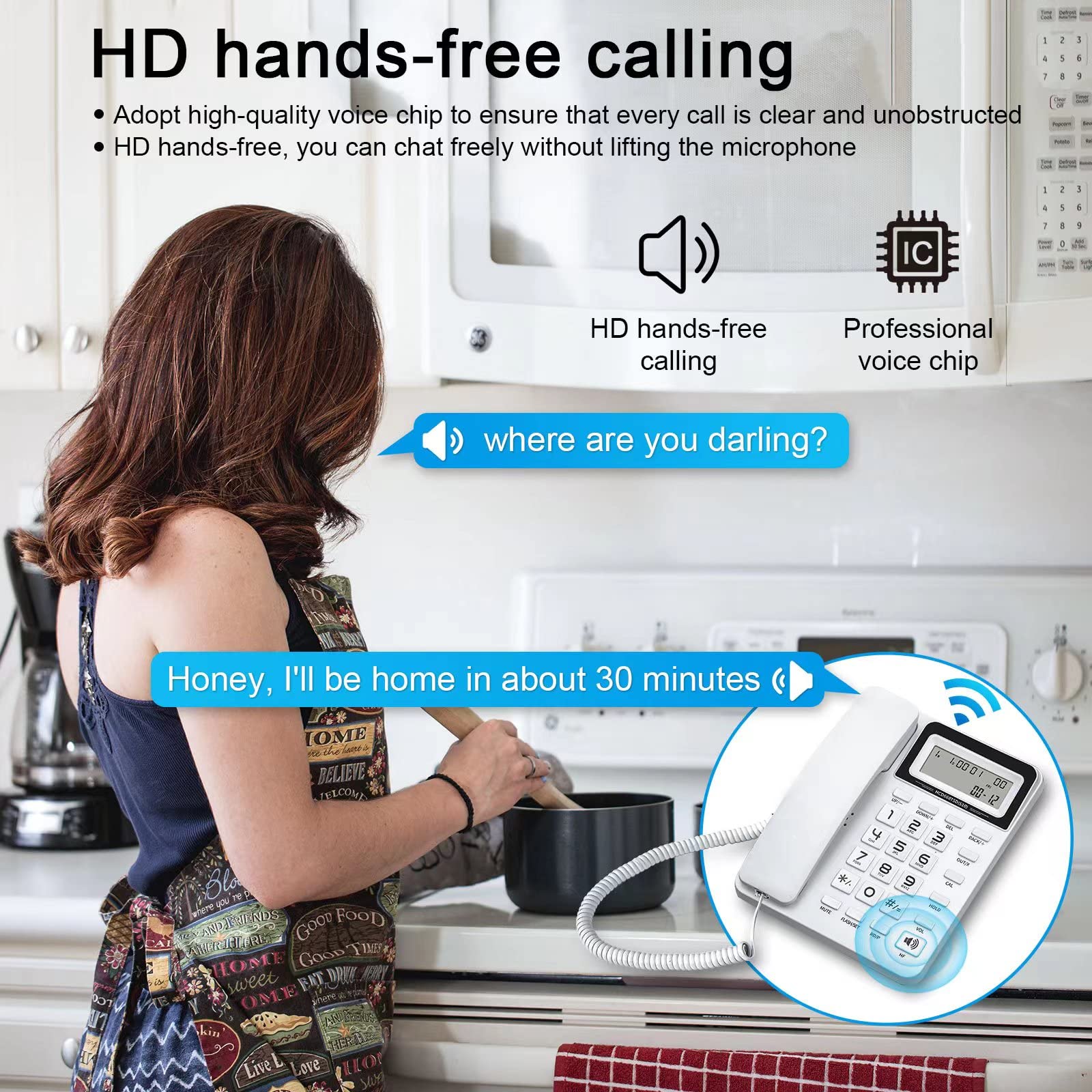 Corded Landline Phones for Home/Hotel/Office/Elderly, with Call Forwarding System, Tilt Display& Hands-Free, and Adjustable Volume