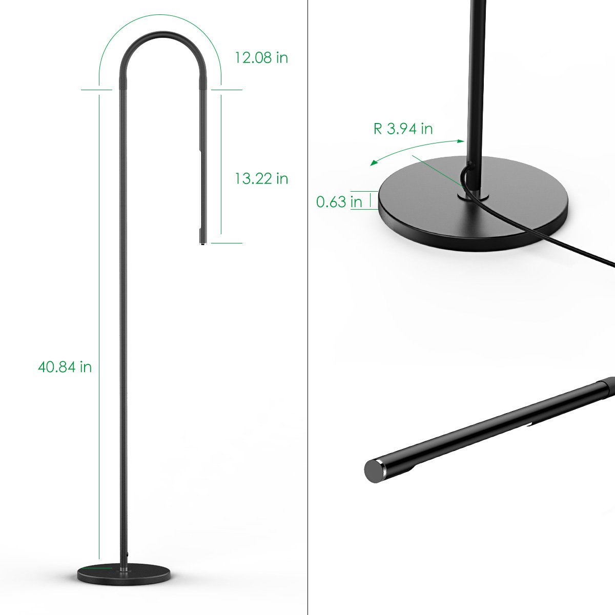 JOLY JOY LED Modern Floor Lamps, Flexible Gooseneck Standing Reading Light W/Stable Base, 4 Color & 5 Brightness Dimmer, Touch & Remote Control, for Living Room, Chair, Couch, Office Task (Black)