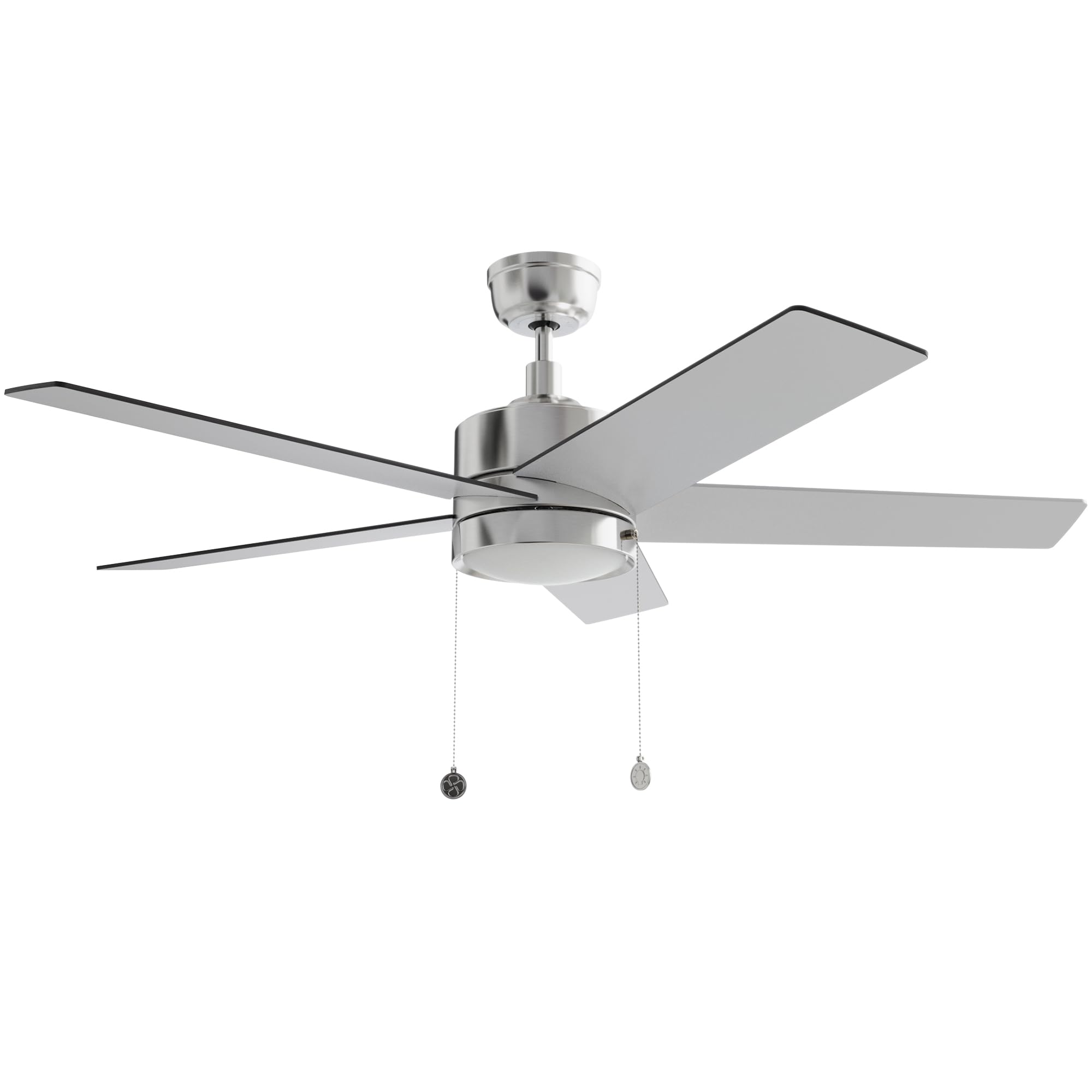 52” Ceiling Fans with Lights, 5 Speeds Reversible DC Modern Ceiling Fan with Pull Chain, 3 Light Colors Dimmable Outdoor Ceiling Fan, Sliver
