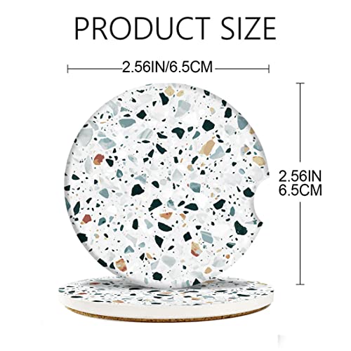 Car Coasters for Drinks Absorbent, 2 Pack Cup Holders, 2.56" Ceramic Stone & Non-Scratch Cork Base Coasters, Auto Accessories for Women & Men, Classic Italian Floor Venetian Natural