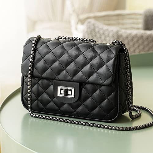 Women Leather Crossbody Satchel Bag Small Tote Shoulder Handbags Quilted Bag (black1)