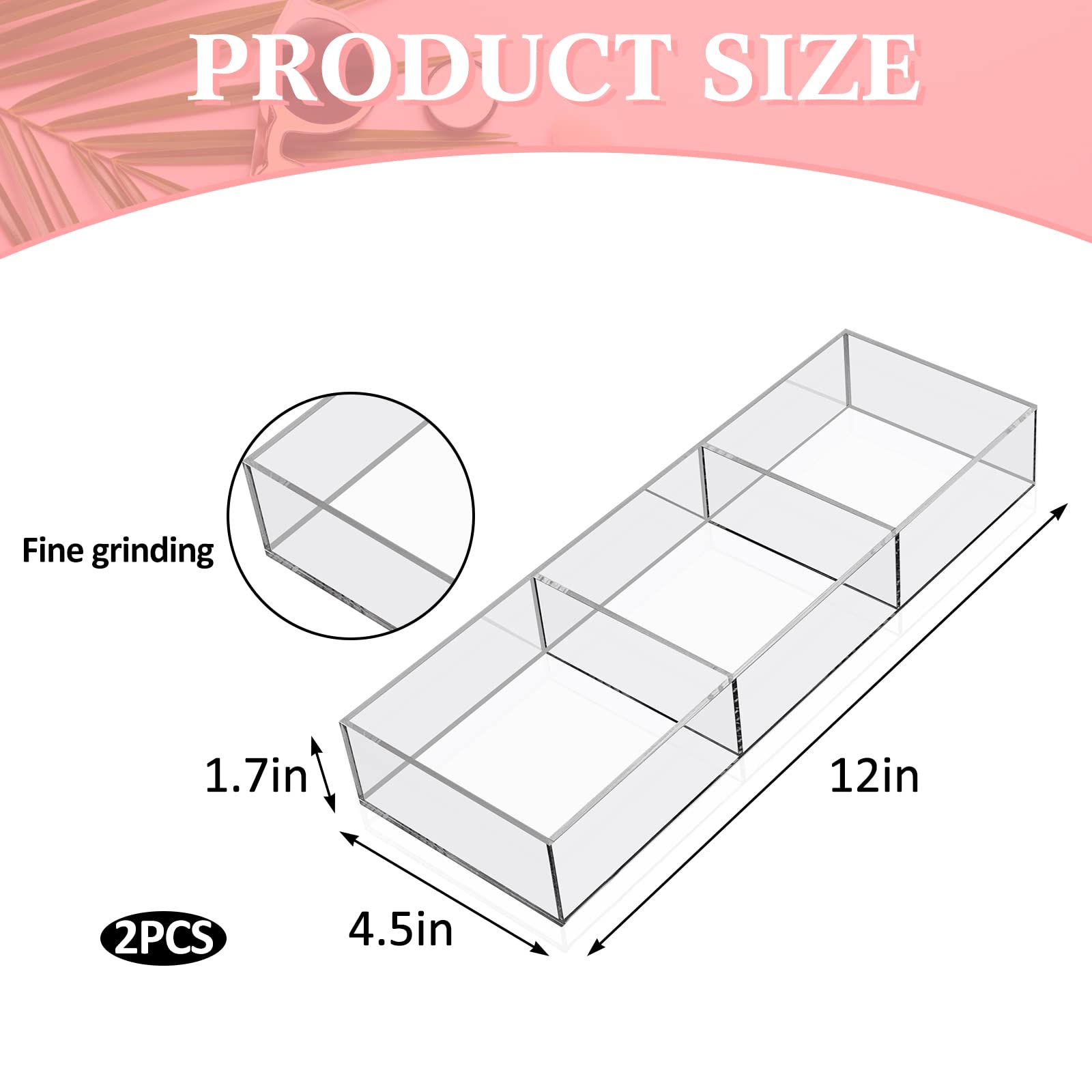 Juexica 2 Pcs Desk Drawer Organizer 3 Section Clear Acrylic Makeup Drawer Organizer Tray with Divided Inserts Trays Sectioned Organizer Bins Tray Drawers Storage for Bathroom Kitchen Office