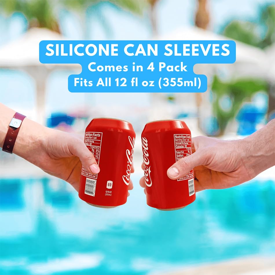 [4 Pack] Can Covers that Look Like Soda, Silicone Sleeves for Cans, Can Wraps, Fits All 12FL OZ 355ml