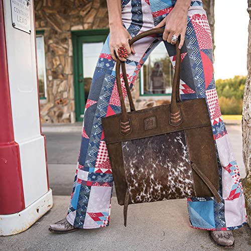 STS Ranchwear Women's Cowhide Saddle Tramp Tote Durable Leather Brown Bag with Various Pockets