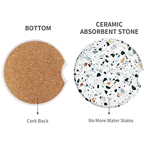 Car Coasters for Drinks Absorbent, 2 Pack Cup Holders, 2.56" Ceramic Stone & Non-Scratch Cork Base Coasters, Auto Accessories for Women & Men, Classic Italian Floor Venetian Natural