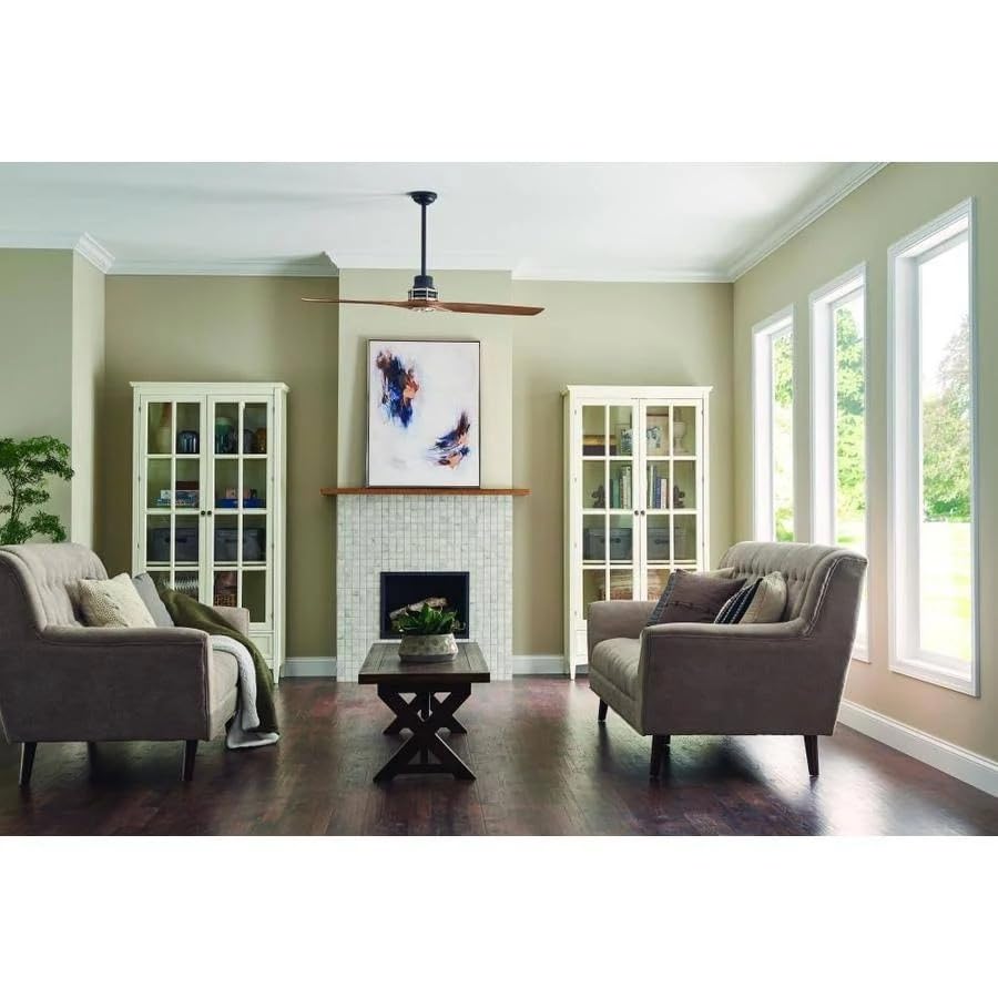 Kichler Lighting 56-in Satin Black with Antique Pewter Accents Downrod Mount Indoor Ceiling Fan with Remote (2-Blade)