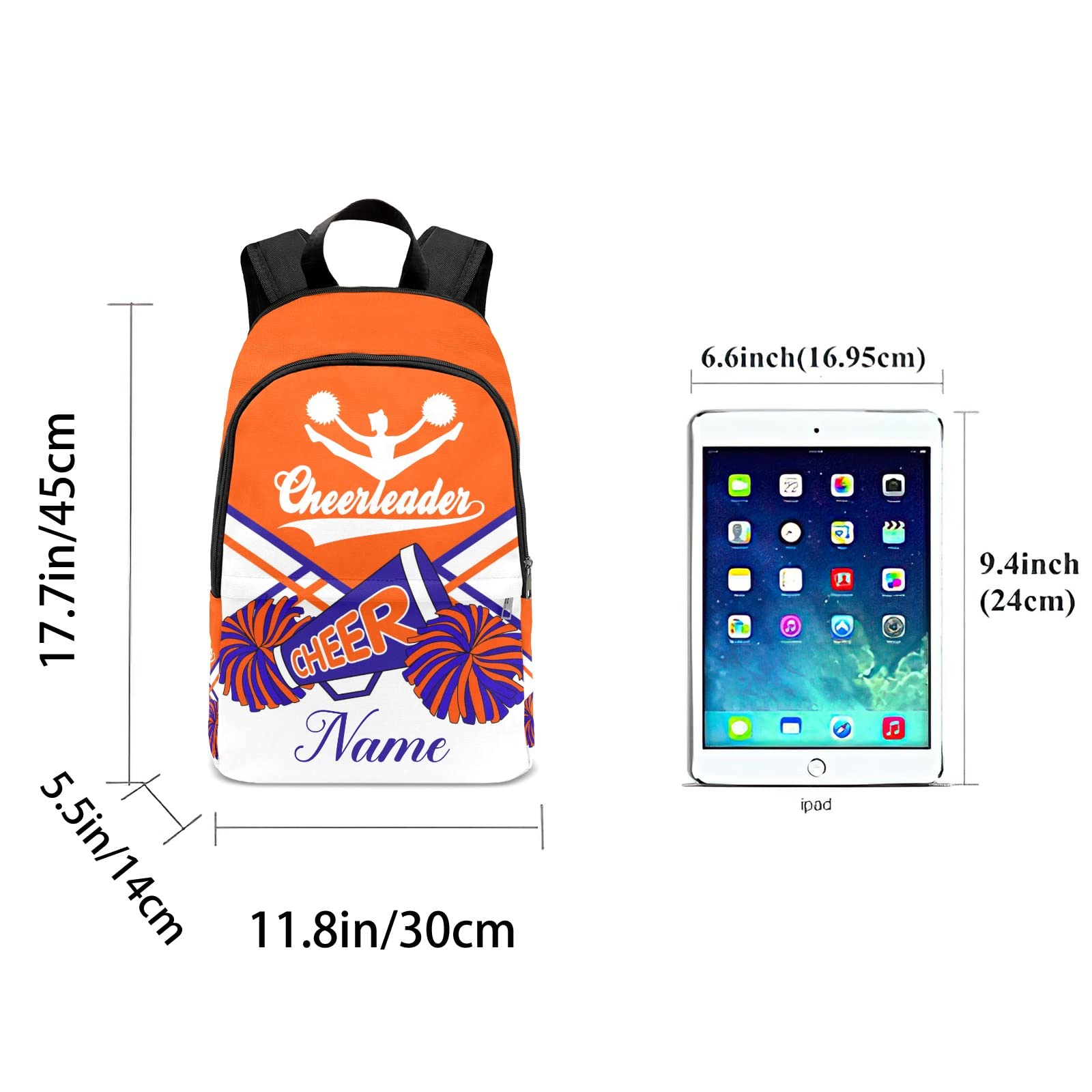 zaaprintblanket Personalized Cheerleader Cheer Orange Blue Backpack Casual Daypack Bag for Man Woman