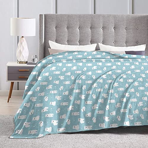 Perinsto Cute Cartoon Polar Bear Throw Blanket Ultra Soft Warm All Season Decorative Fleece Blankets for Bed Chair Car Sofa Couch Bedroom 50" X 40"