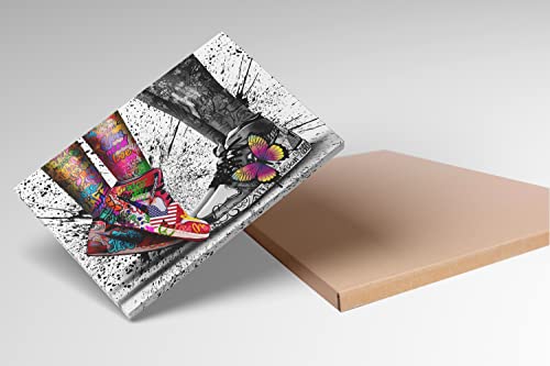 Framed Banksy & Graffiti Pop Shoe Sneaker Canvas Wall Art For Store Playroom Cool Dorm Room Decor Lovers Abstract Prints Gift For Boy & Girl Couple Ready To Hang - 12"x16"