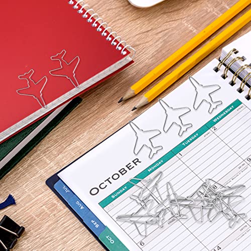 Airplane Shape Paper Clips, 10pcs/Set Stainless Steel Cute Plane Paperclips Funny Bookmarks Marking Document Organizing Clip for Memo Office Supplies School Stationery Gift Wedding Decoration