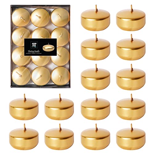 Axiom - Pack of 24 Floating Candles, 4 Hours Burning Time - Dripless Floating Candles for Valentine's Day - 100% Pure and Natural Hand-Rolled Wax Candles for Parties - Metallic Golden (Unscented)