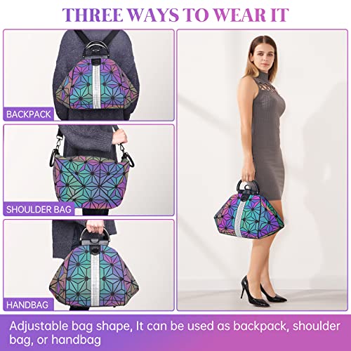 chosping Geometric Luminous Purse Holographic Reflective Handbags Women's Fashion Backpack (Diamond)