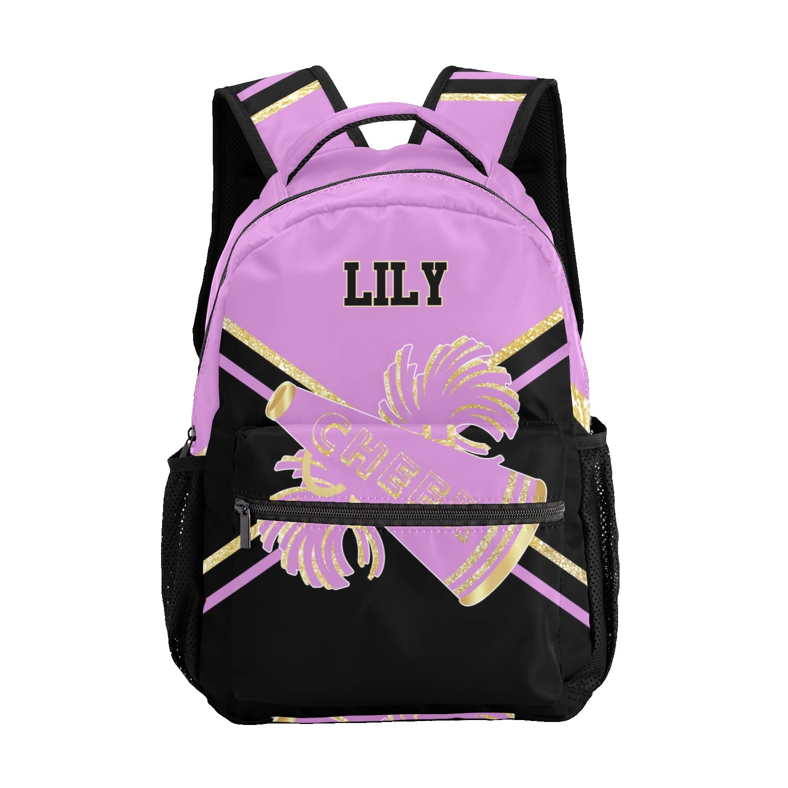 BigBigift Customized Cheer Red Black Cheerleaders Waterproof Backpack with Name for Hiking Camping Picnic, 12.2(L)x5.9(W)x16.5(H)inch