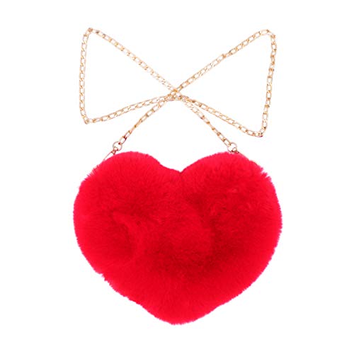 PartyKindom Heart Bag Tote Bags with Chain- Handbags for Women, Plush Peach Heart Crossbody Bag Wallet Large Purses Shoulder Bag Bucket Cross- body Purse (Red) Heart Shaped Purse