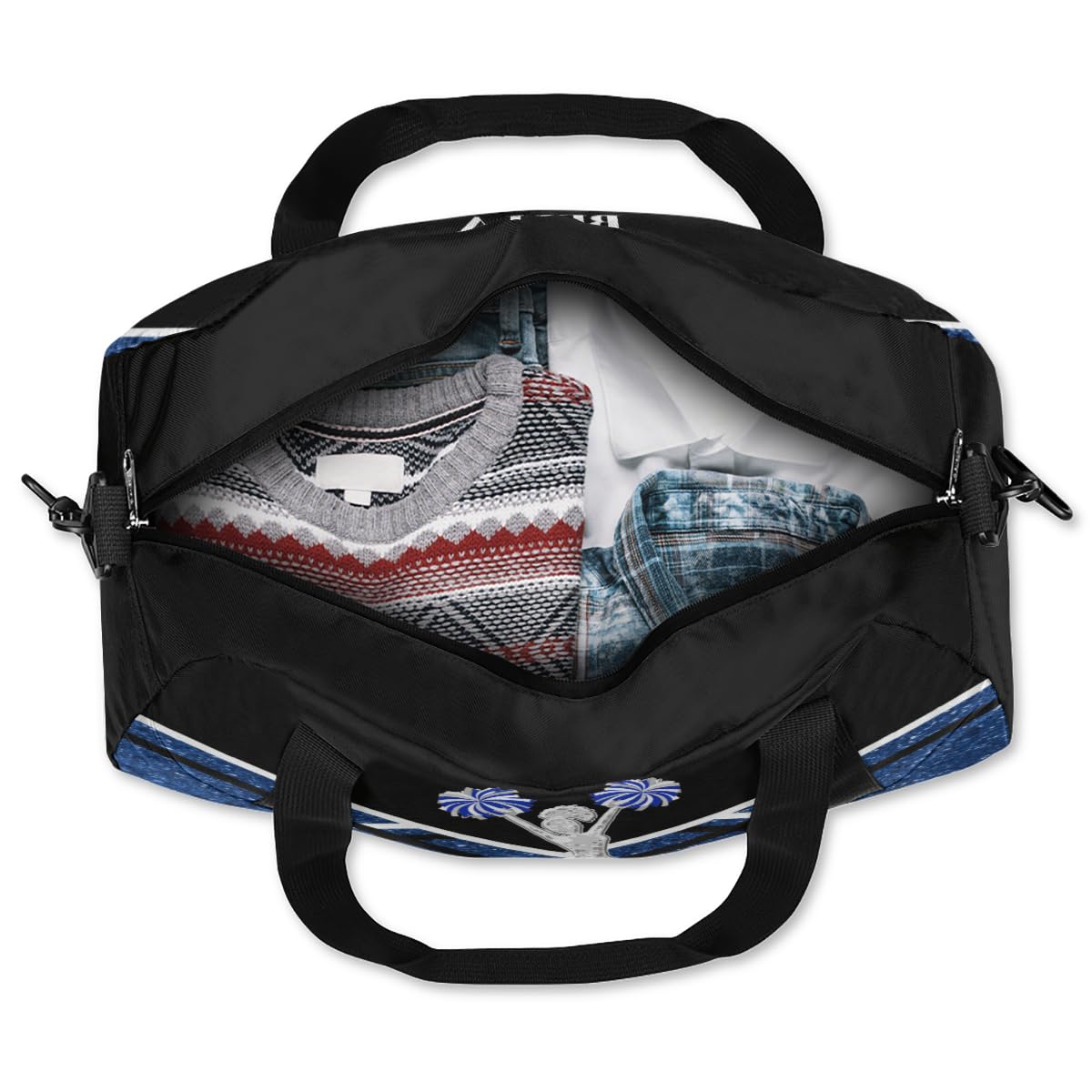 RIRIX Personalized Kids Gym Bag, Custom Sport Duffel Blue Glitter Cheer