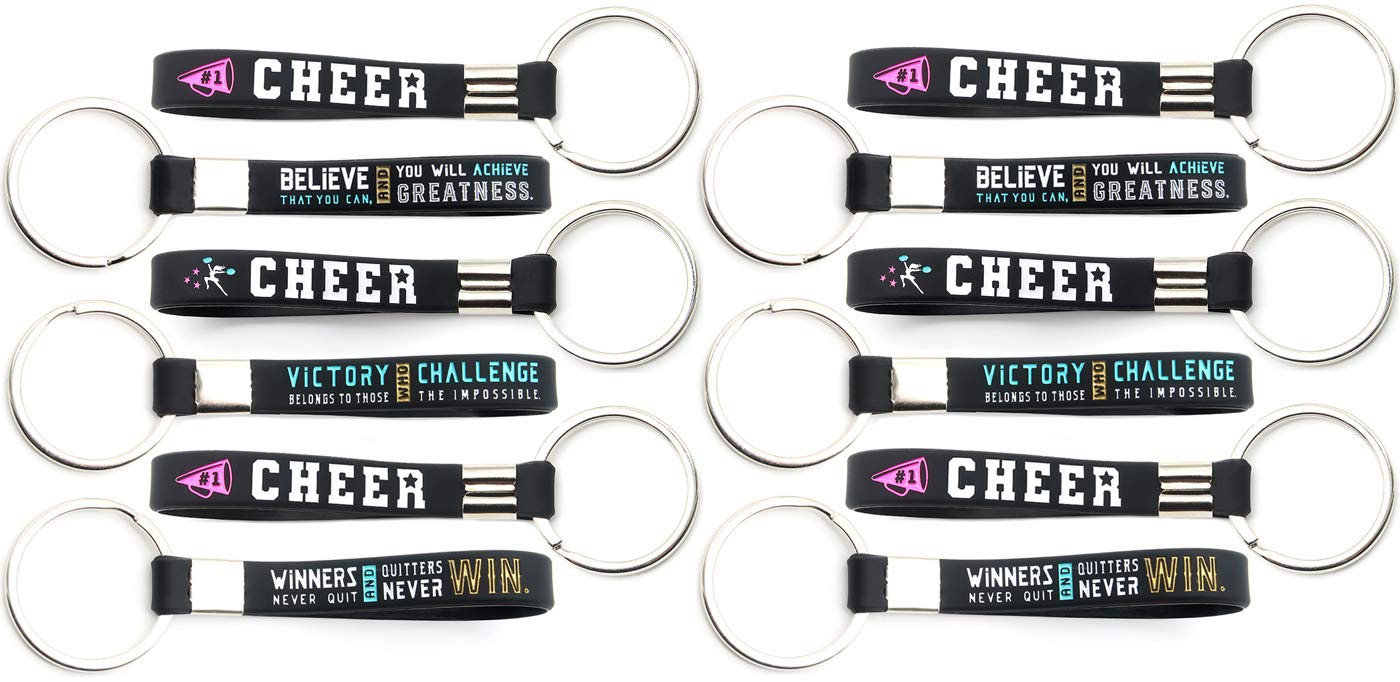 Inkstone Cheerleading Keychains | (12 Pack) Sports Inspirational Quotes | Flexible | Gifts For Your Team, Friends, Colleagues