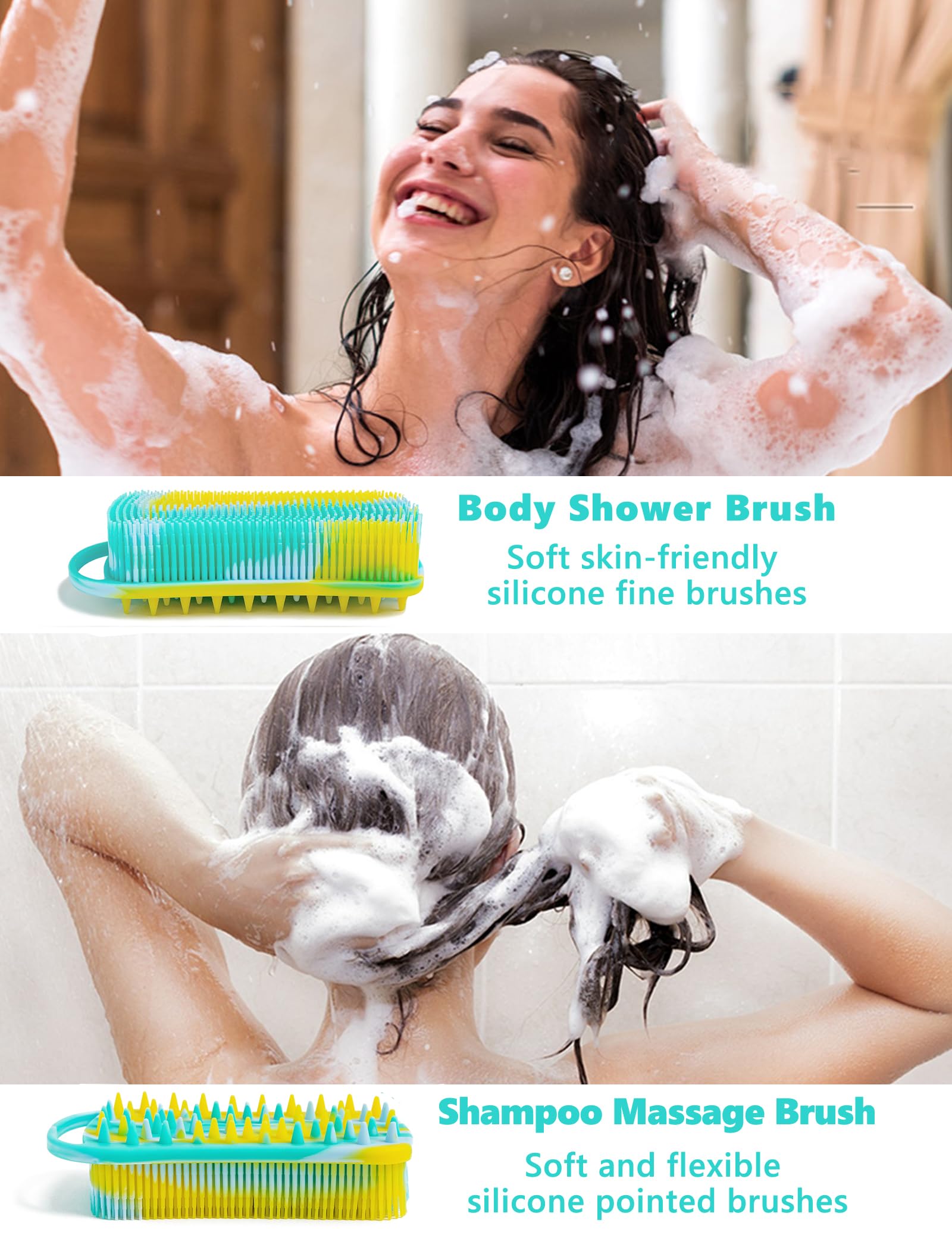 Silicone Exfoliating Body Scrubber Loofah Silicone Scalp Massager Shampoo Brush Soft Body Scrubbers for Use in Shower Lathers Well Easy to Clean 2 in 1 BSROLUNA (1 Pack Camouflage Green)