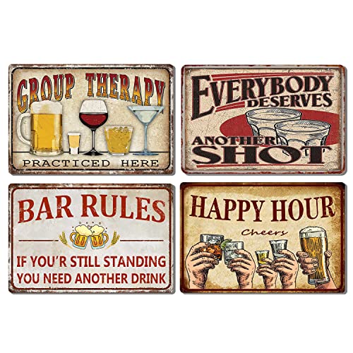 Funny Bar Signs For Home Bar Decor Bar Rules Tin Signs Vintage Happy Hour Sign Man Cave Decorations Coffee Pub Wall Art Poster 4 Pieces Metal Sign