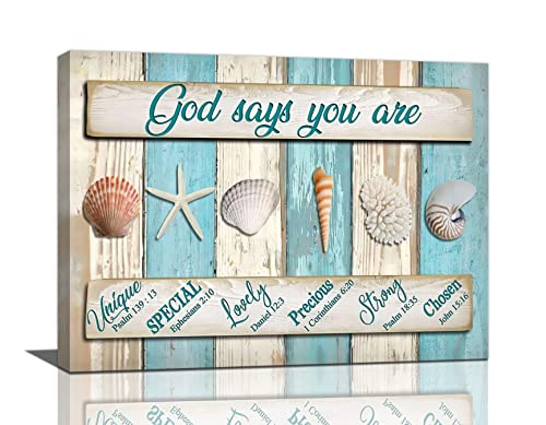 Ocean Nautical Canvas Wall Art Coastal Seashell Wall Decor Rustic God Says You Are Pictures Painting Prints Framed Modern Artwork Home Decor for Bathroom Living Room Bedroom 12"x16"