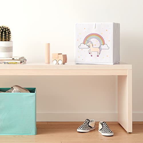 Amazon Basics Kids Collapsible Fabric Storage Cube Organizer Bins - Pack of 6, Unicorns & Rainbows, 10.5x10.5x11"