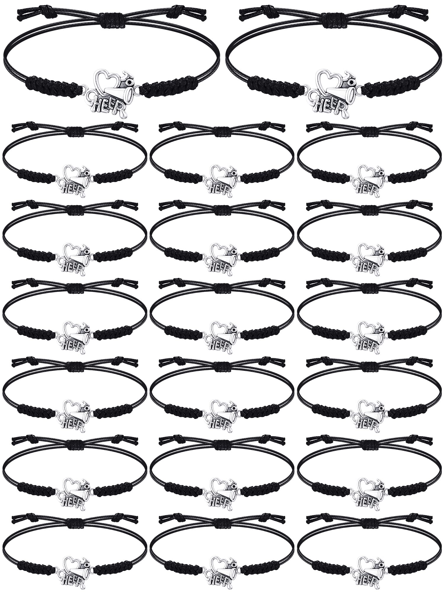 Rtteri 20 Pcs Cheerleader Gifts Cheer Bracelet Girls Charm Bracelet Adjustable Cheerleader Gifts For Cheer Team Jewelry Accessories Bulk(Black)