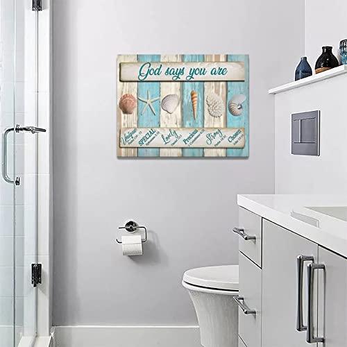 Ocean Nautical Canvas Wall Art Coastal Seashell Wall Decor Rustic God Says You Are Pictures Painting Prints Framed Modern Artwork Home Decor for Bathroom Living Room Bedroom 12"x16"
