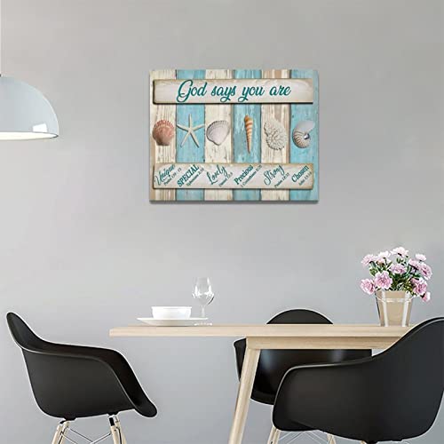 Ocean Nautical Canvas Wall Art Coastal Seashell Wall Decor Rustic God Says You Are Pictures Painting Prints Framed Modern Artwork Home Decor for Bathroom Living Room Bedroom 12"x16"