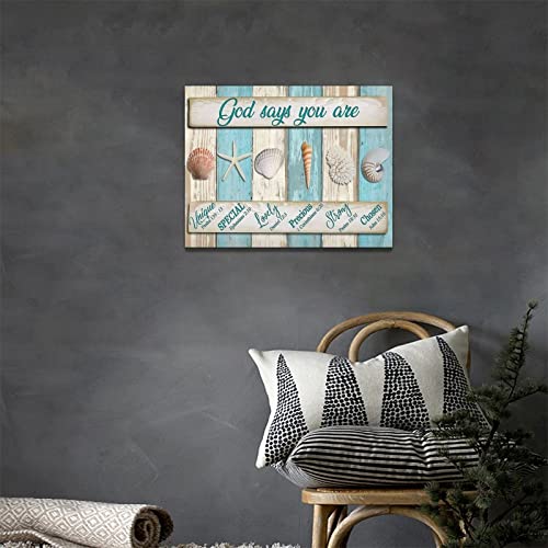 Ocean Nautical Canvas Wall Art Coastal Seashell Wall Decor Rustic God Says You Are Pictures Painting Prints Framed Modern Artwork Home Decor for Bathroom Living Room Bedroom 12"x16"