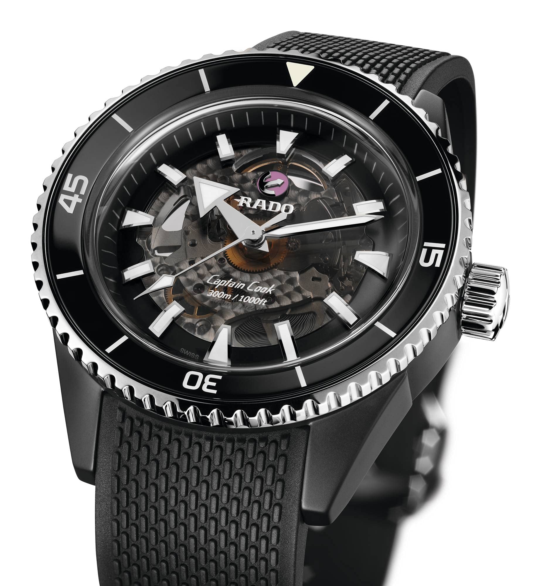 Rado Captain Cook High-Tech Ceramic Black, Rubber Bracelet R32127156