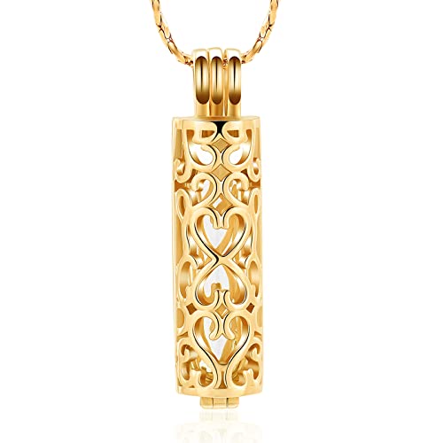 Imrsanl Cremation Jewelry Urn Necklace for Ashes Pendant with Hollow Glass Vial Cylinder Cremation Keepsake Memorial Lockets Ashes Holder for Women Men Pet (Gold)