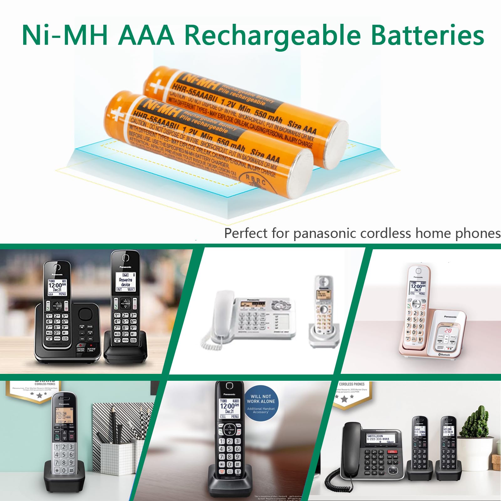 CIEEDE HHR-55AAABU NI-MH AAA Rechargeable Battery for Panasonic 1.2V 550mah 8Pack NiMH AAA Batteries for Panasonic Cordless Phones, Electronics, Remote Controls