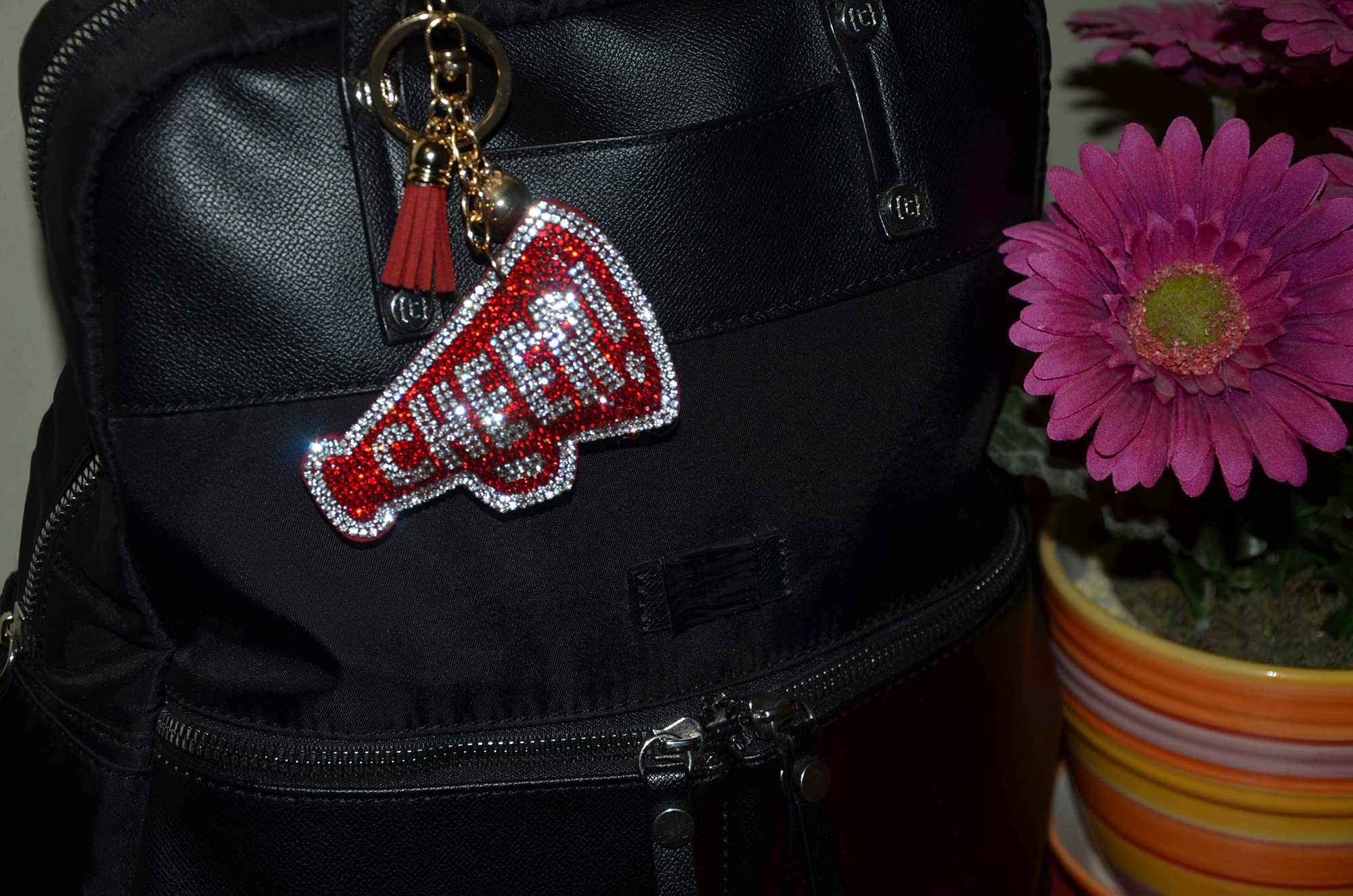 Popfizzy Red Cheer Keychains for Girls, Bling Cheerleader Backpack Keychain, Cheerleading Bag Charm, Cheer Gift, Cheer Pom Pom Keychain