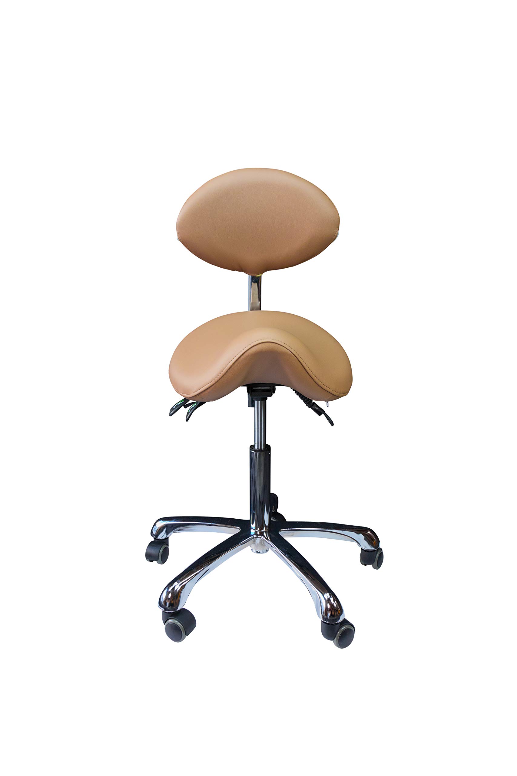 Spa Luxe Rolling Stool with Back Support for Beauty, Exam, Office and Home (Clay)