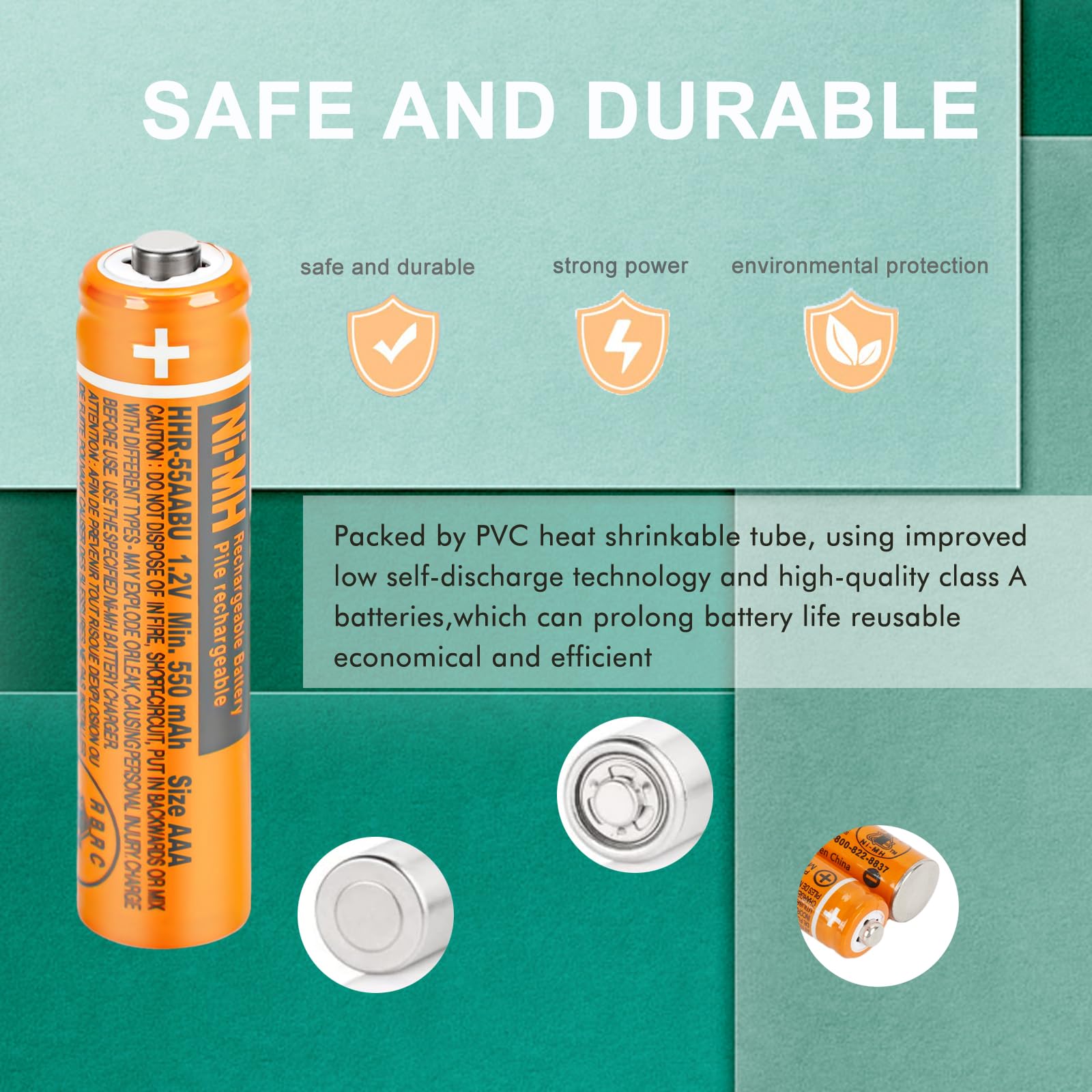 CIEEDE HHR-55AAABU NI-MH AAA Rechargeable Battery for Panasonic 1.2V 550mah 8Pack NiMH AAA Batteries for Panasonic Cordless Phones, Electronics, Remote Controls